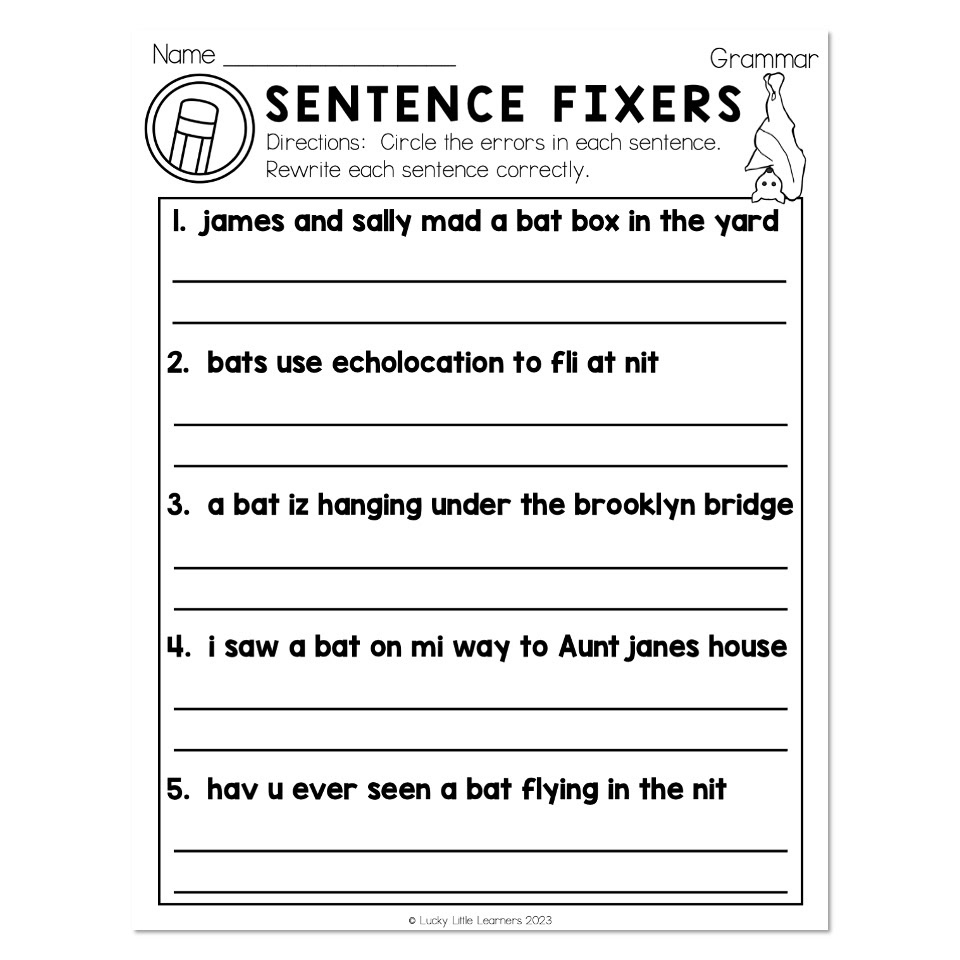 Sub Plans - Beginning of Year - Grammar - Sentence Fixers - Lucky ...