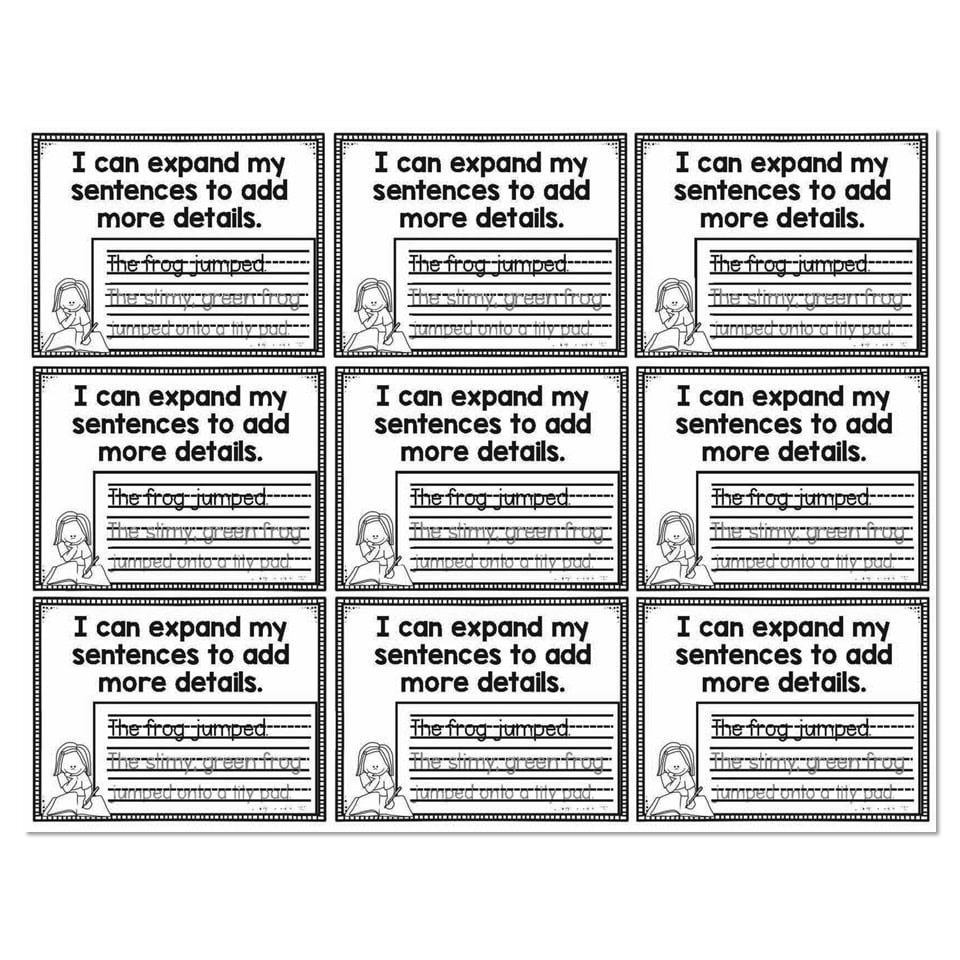 Writing Bulletin Board - Writing Goal Cards - Expand Sentences - Lucky ...