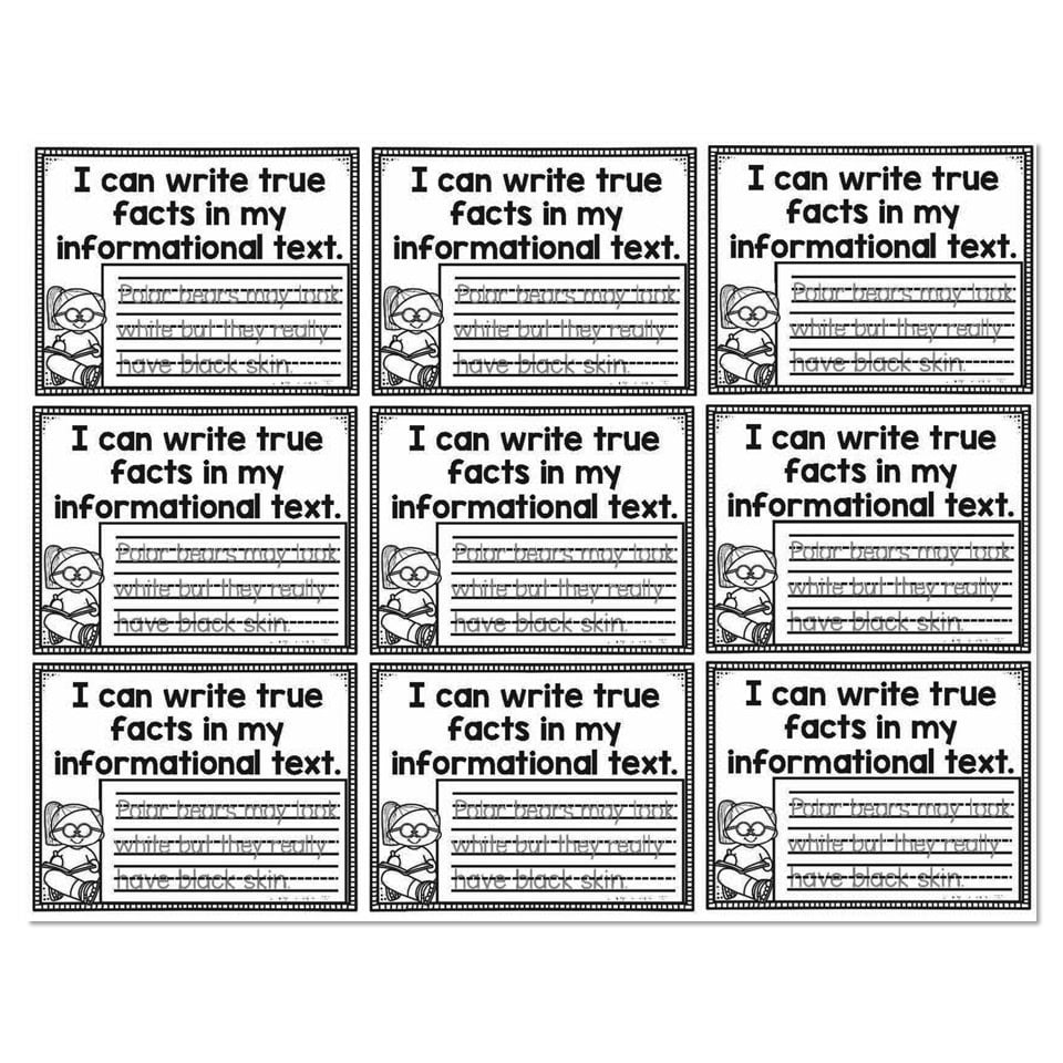 Writing Bulletin Board - Writing Goal Cards - Facts Informational Text ...