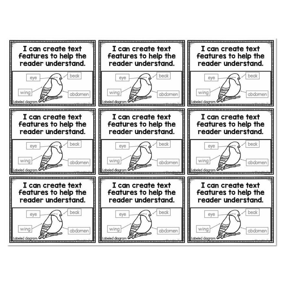 Writing Bulletin Board - Writing Goal Cards - Text Features - Lucky ...