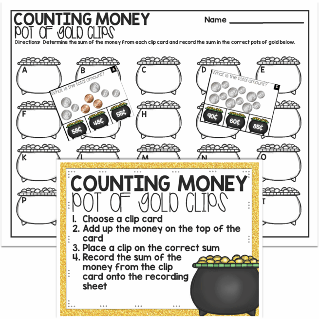 1st Grade March Math Center - Counting Money - Lucky Little Learners