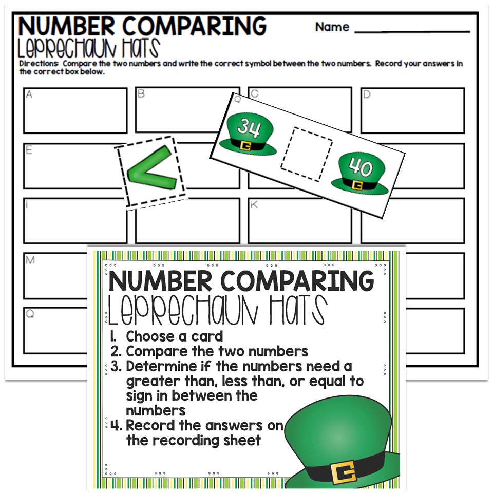 1st Grade March Math Center - Number Comparing - Lucky Little Learners