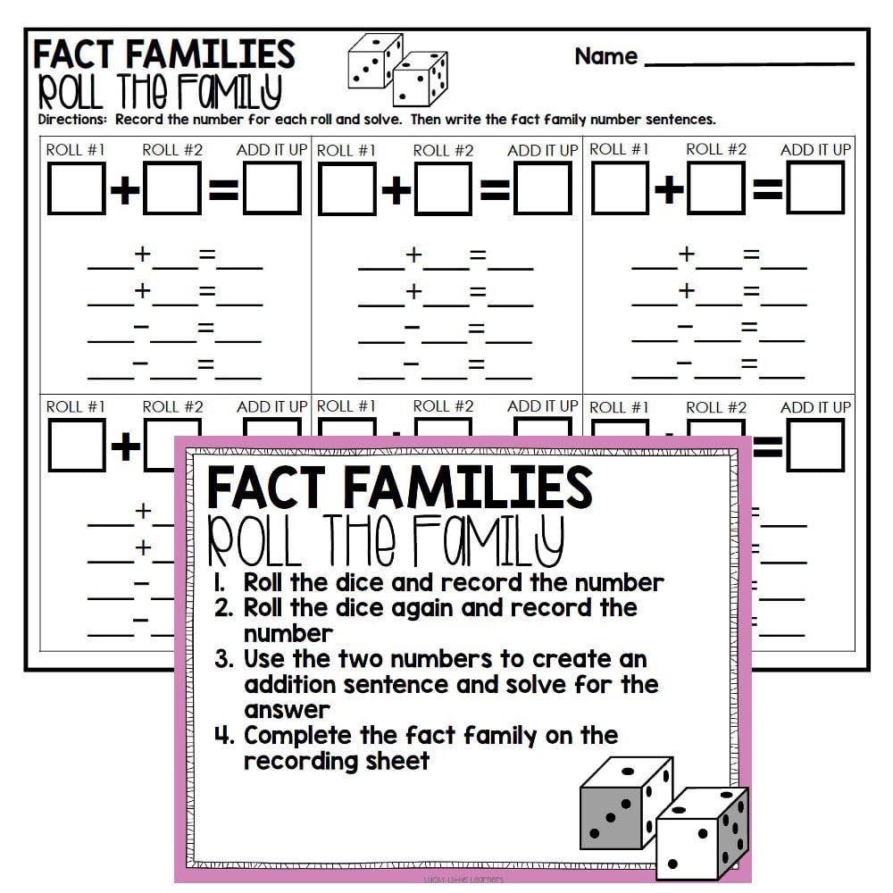 1st Grade September Math Center - Fact Families - Lucky Little Learners