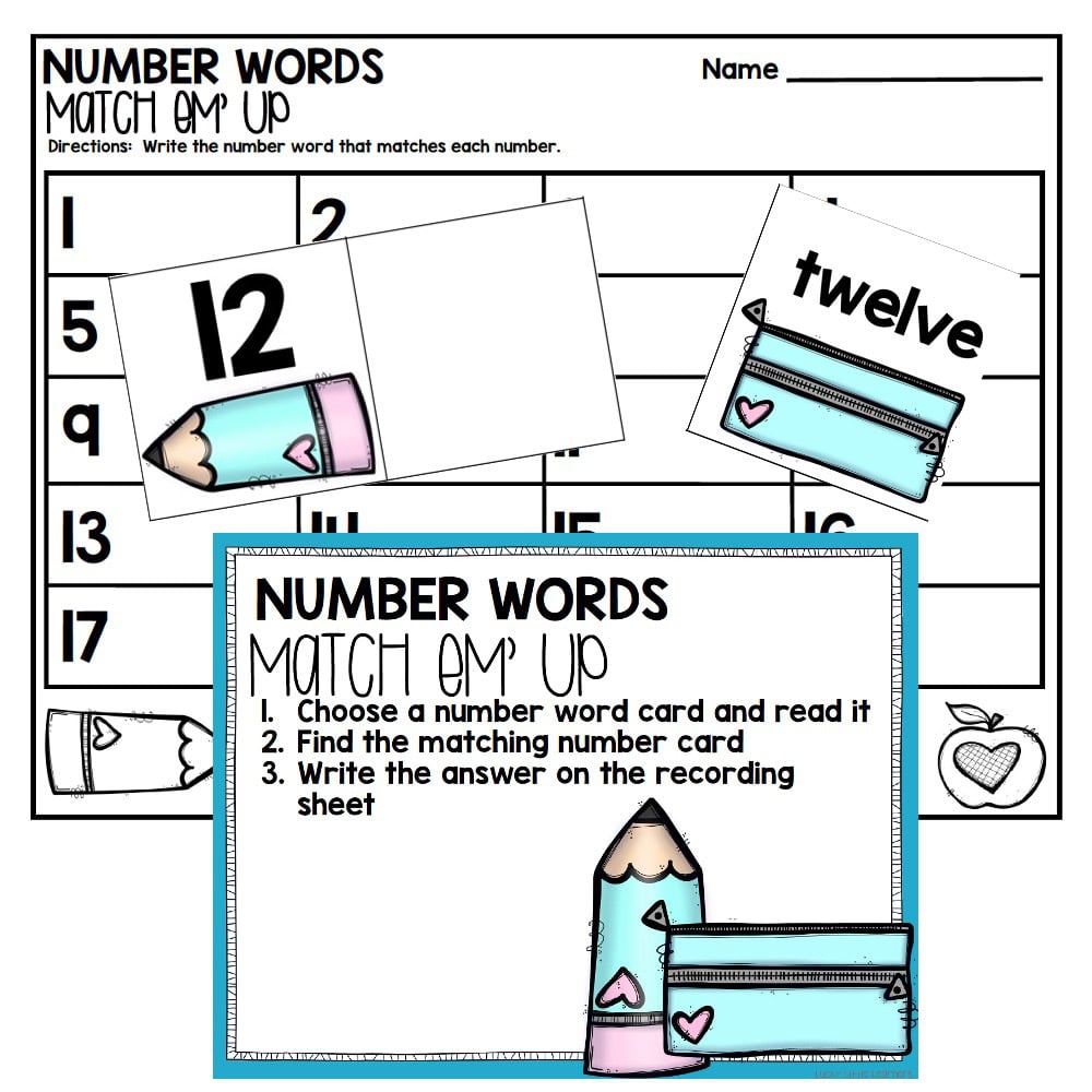 1st Grade September Math Center - Number Words - Lucky Little Learners