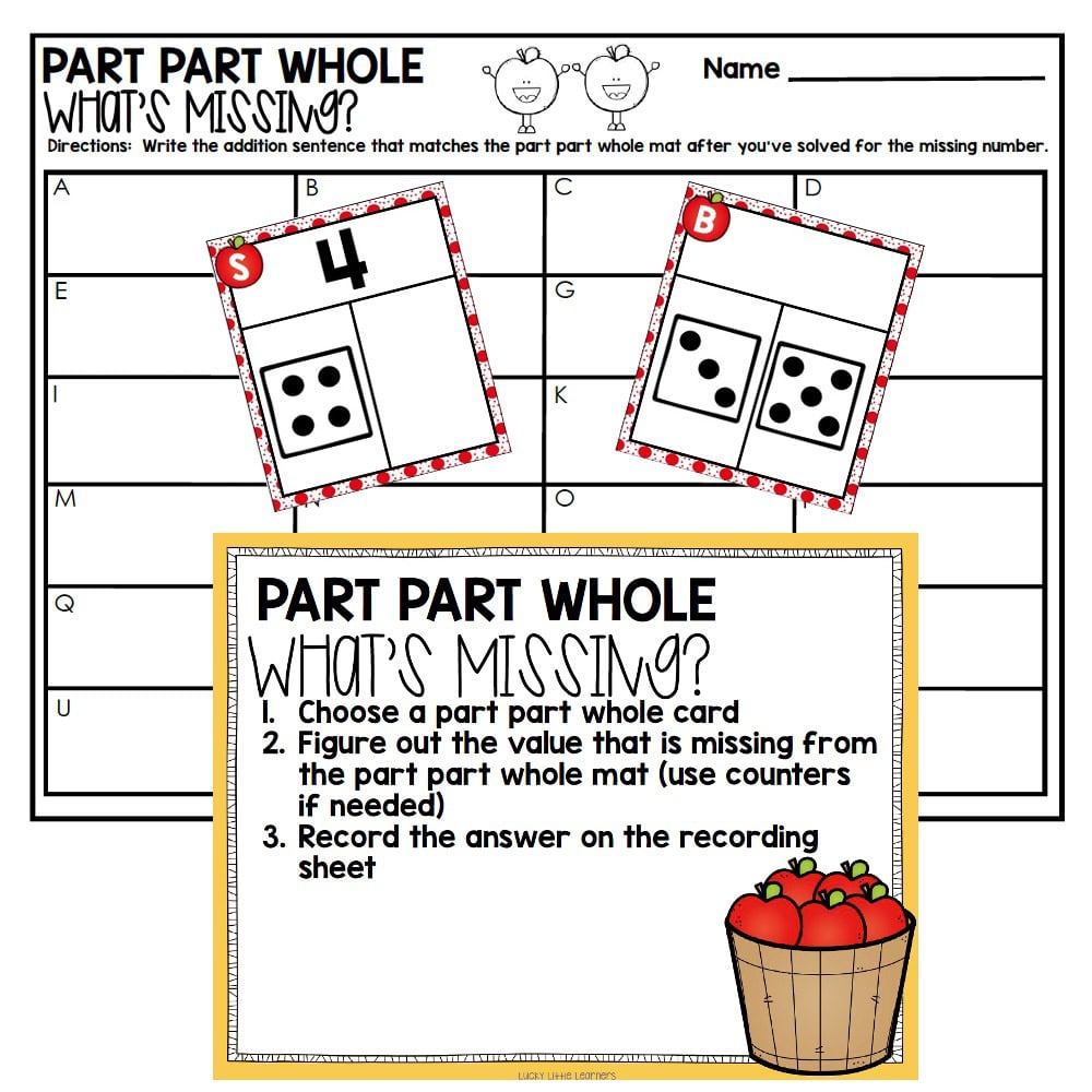 1st Grade September Math Center - Part Part Whole - Lucky Little Learners