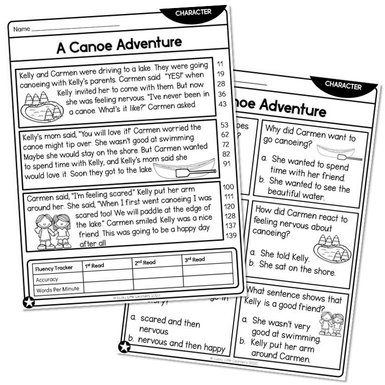 2nd Grade Character Reading Passage - A Canoe Adventure - Below - Lucky ...