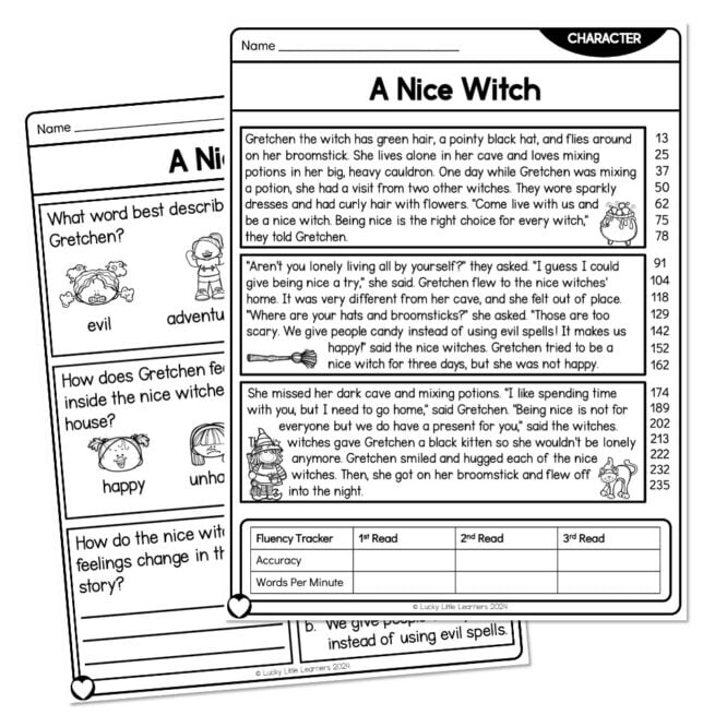 2nd Grade Character Reading Passage - A Nice Witch - At - Lucky Little ...