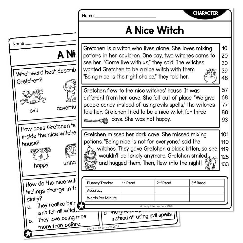 2nd Grade Character Reading Passage - A Nice Witch - Below - Lucky ...
