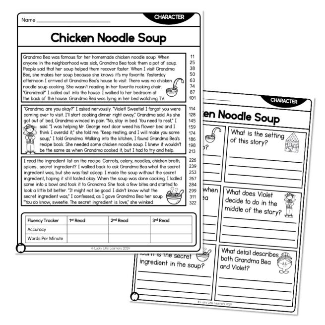 2nd Grade Character Reading Passage - Chicken Noodle Soup - Above ...