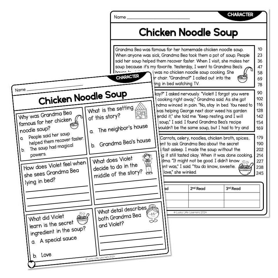 2nd Grade Character Reading Passage - Chicken Noodle Soup - At - Lucky ...