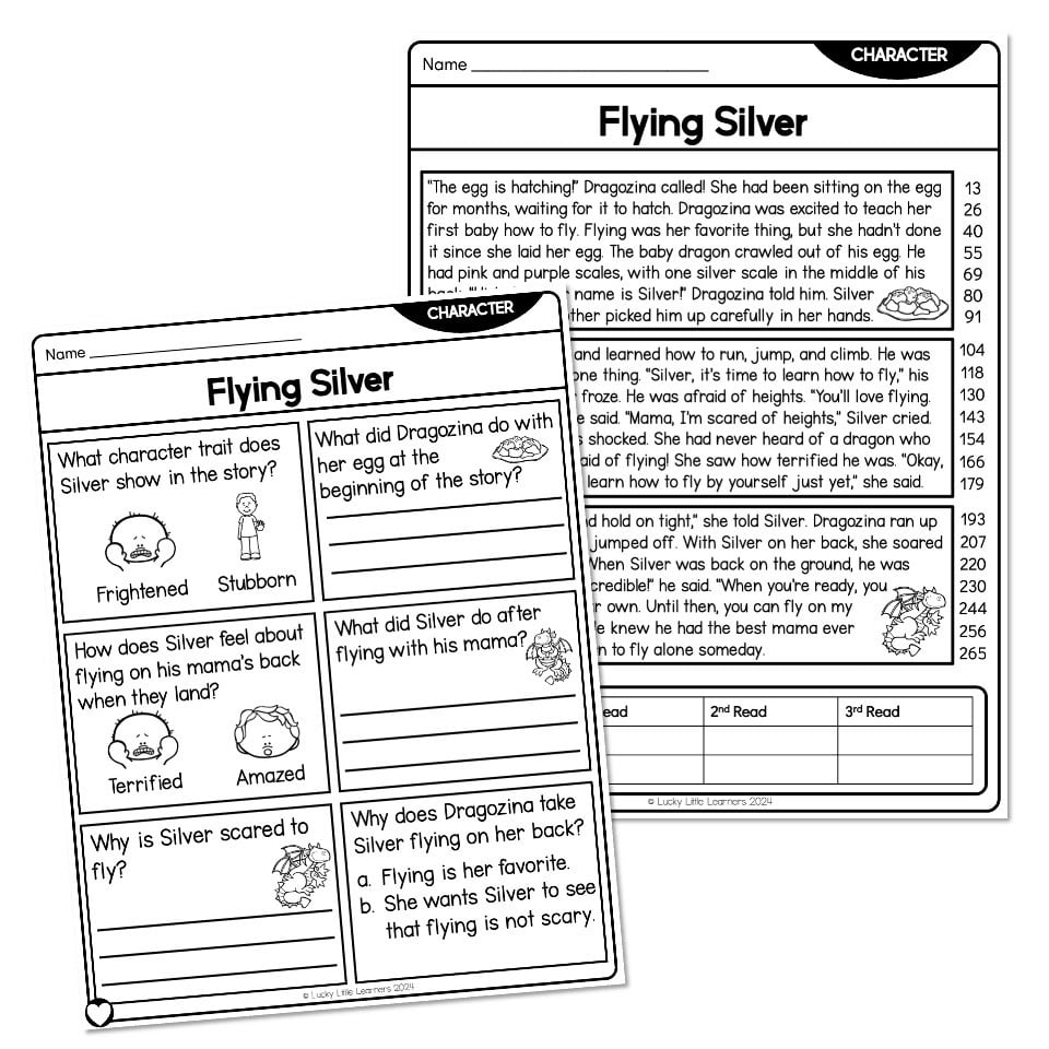 2nd Grade Character Reading Passage - Flying Silver - At - Lucky Little ...