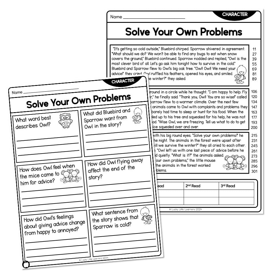2nd Grade Character Reading Passage - Solve Your Own Problems - Above ...