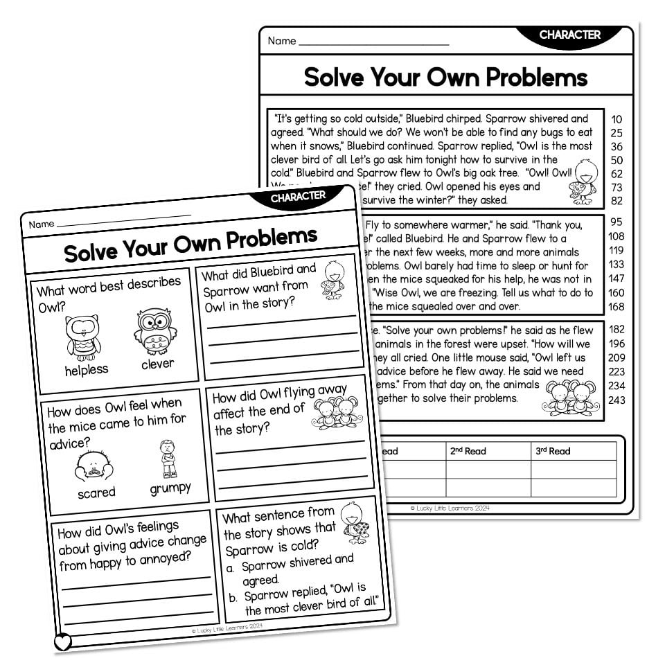 2nd Grade Character Reading Passage - Solve Your Own Problems - At ...