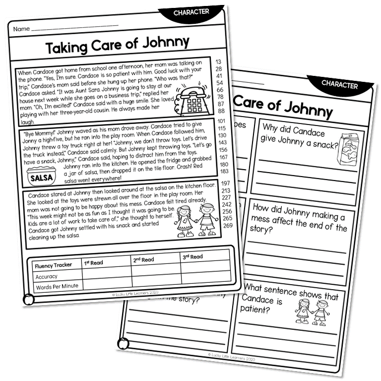 2nd Grade Character Reading Passage - Taking Care of Johnny- Above ...