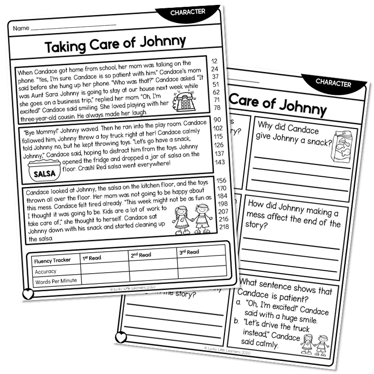 2nd Grade Character Reading Passage - Taking Care of Johnny - At ...