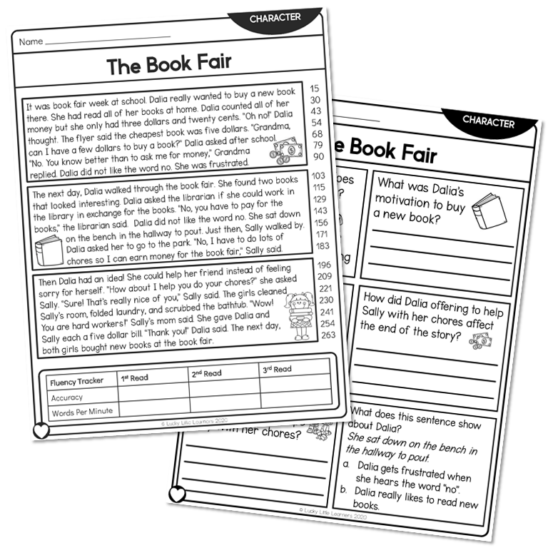 2nd Grade Character Reading Passage - The Book Fair - At - Lucky Little ...