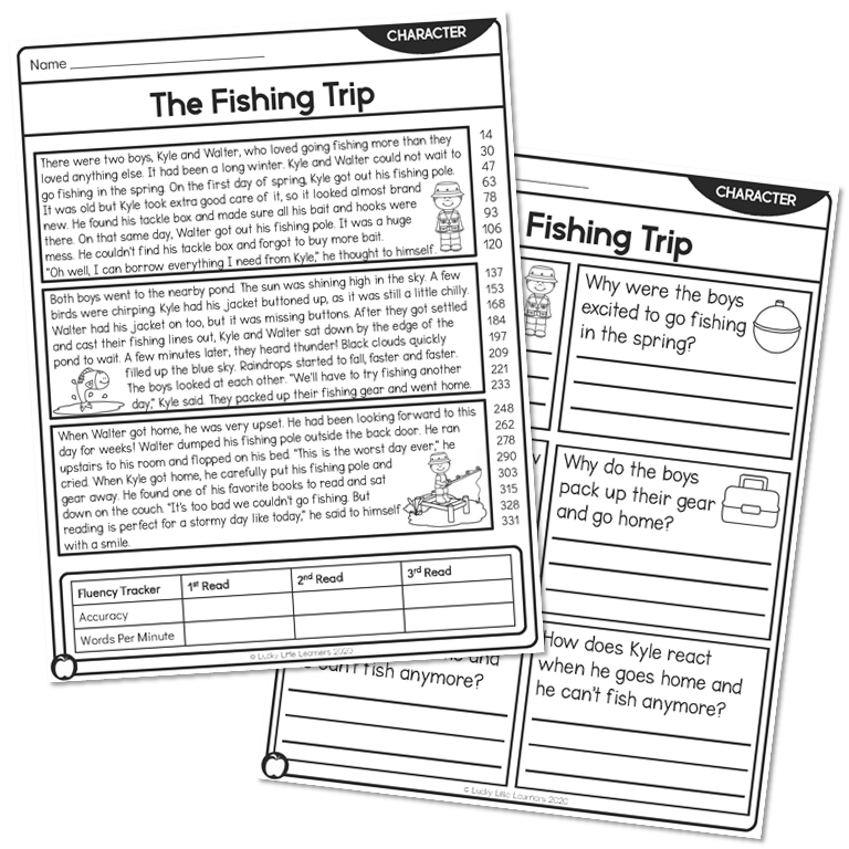 2nd Grade Character Reading Passage - The Fishing Trip - Above - Lucky ...