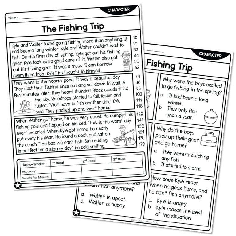2nd Grade Character Reading Passage - The Fishing Trip - Below - Lucky ...
