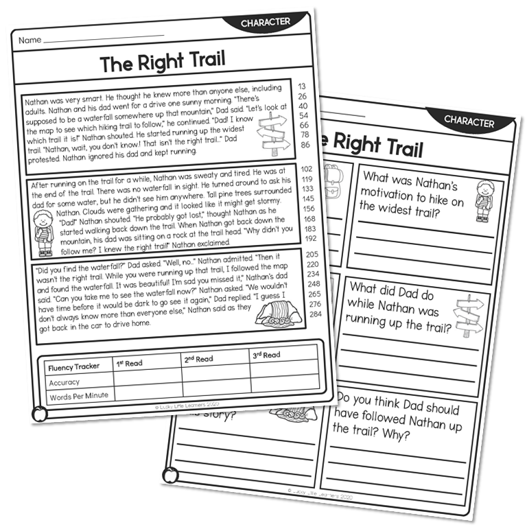 2nd Grade Character Reading Passage - The Right Trail - Above - Lucky ...