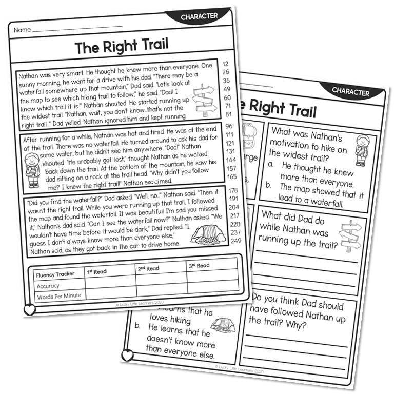 2nd Grade Character Reading Passage - The Right Trail - At - Lucky ...