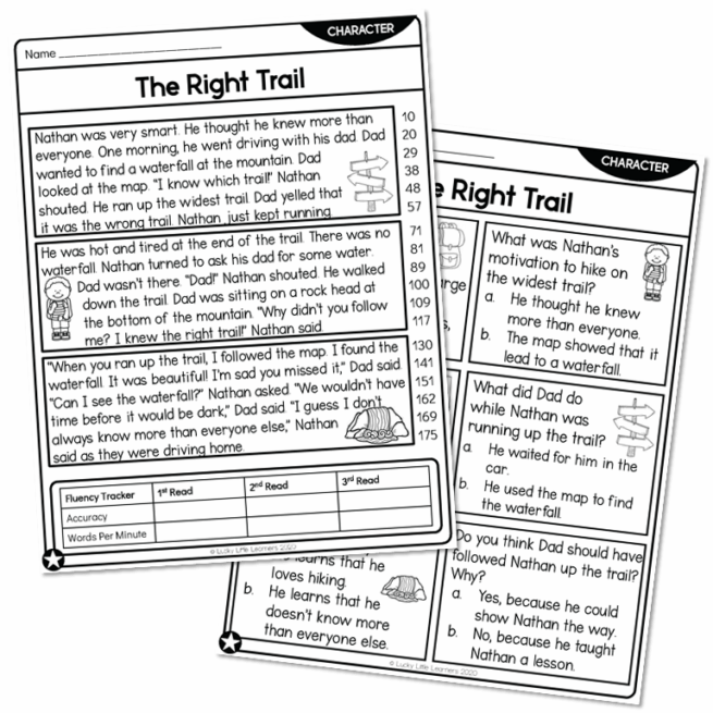 2nd Grade Character Reading Passage - The Right Trail - Below - Lucky ...