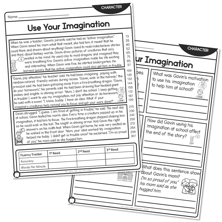 2nd Grade Character Reading Passage - Use Your Imagination - Above ...