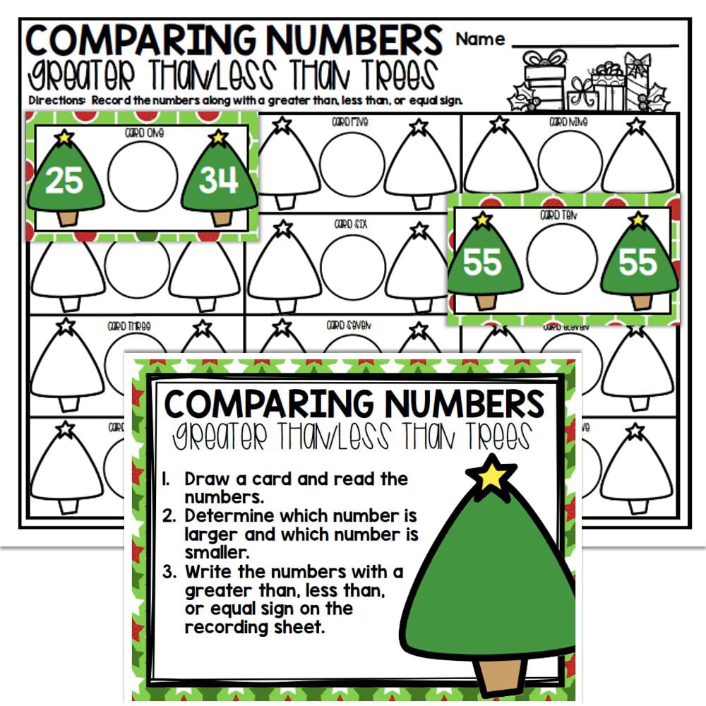 2nd Grade December Math Center - Comparing Numbers - Lucky Little Learners