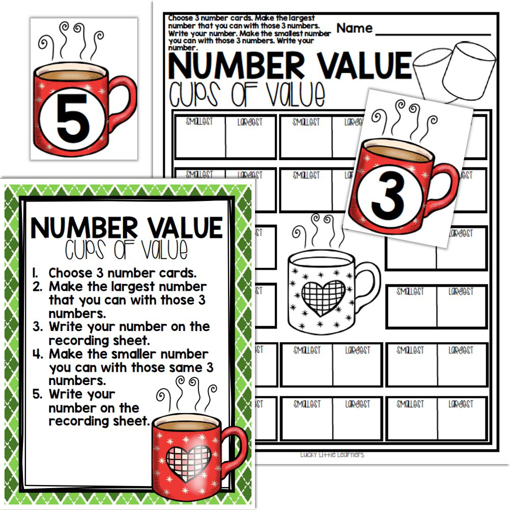 2nd Grade December Math Center - Number Value - Lucky Little Learners