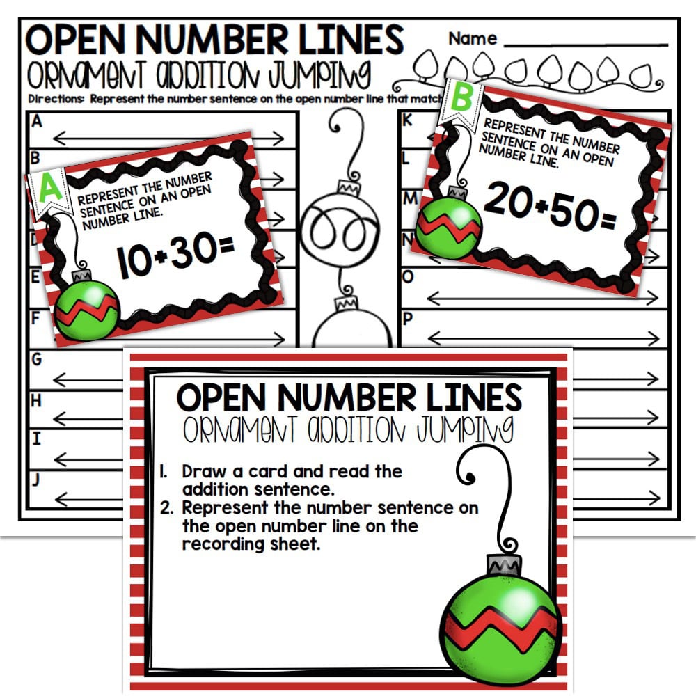 2nd Grade December Math Center - Open Number Lines - Lucky Little Learners