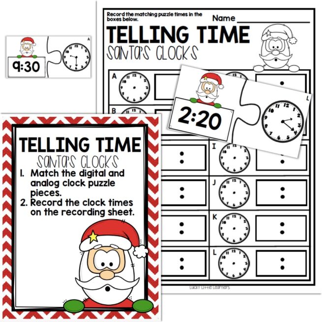 2nd Grade December Math Center - Telling Time - Lucky Little Learners