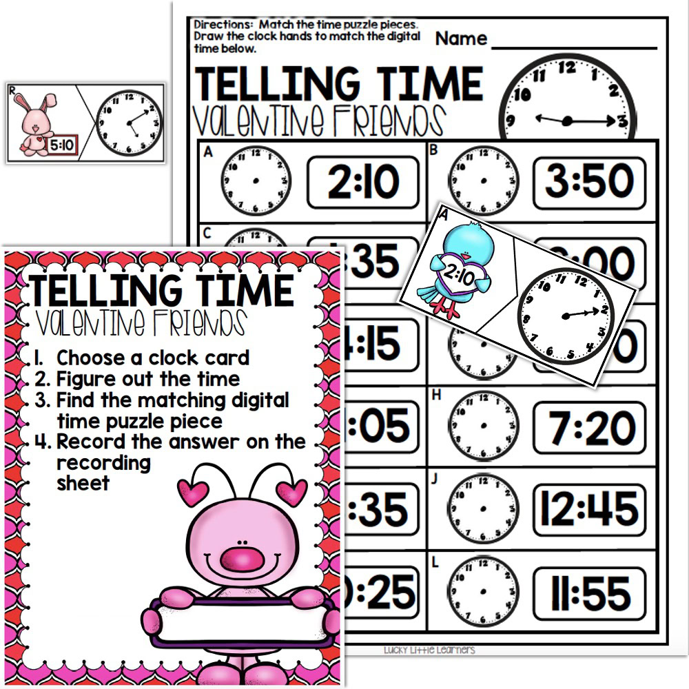 2nd Grade February Math Center - Telling Time - Lucky Little Learners