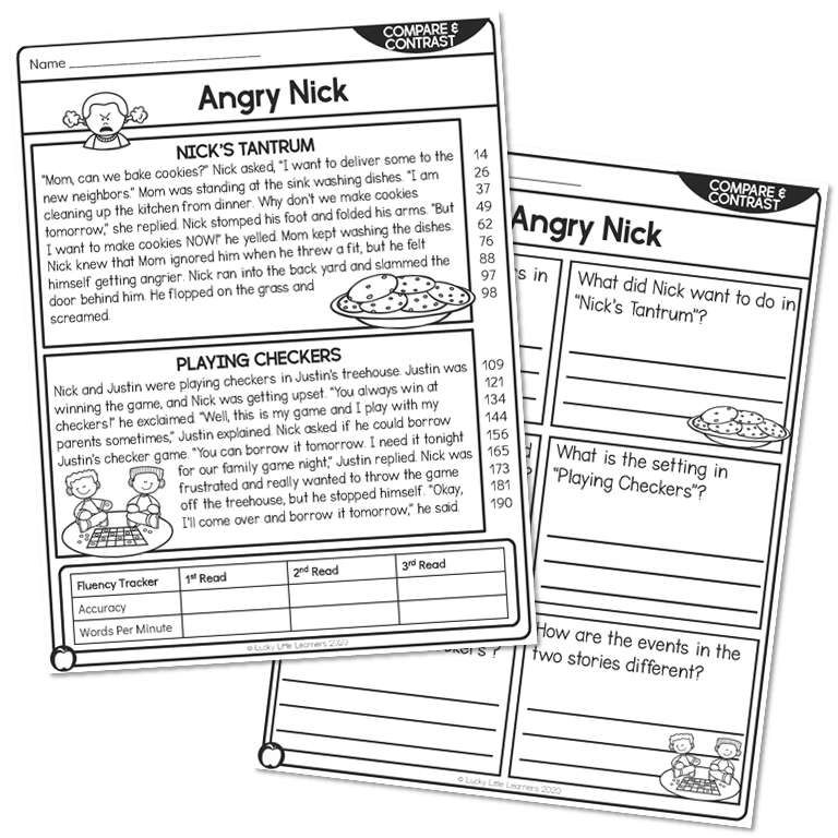 2nd Grade Fiction Compare and Contrast Reading Passage - Angry Nick ...