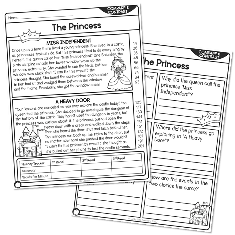 2nd Grade Fiction Compare and Contrast Reading Passage - The Princess ...