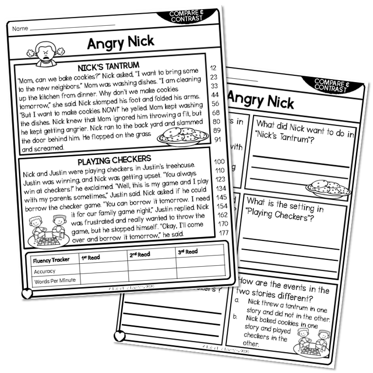 2nd Grade Fiction Compare and Contrast Reading Passage - Angry Nick ...