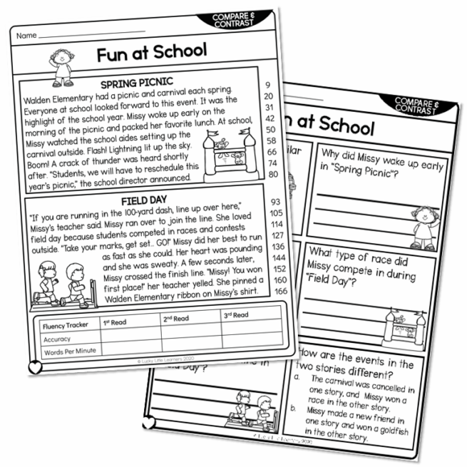2nd Grade Fiction Compare and Contrast Reading Passage - Fun at School ...