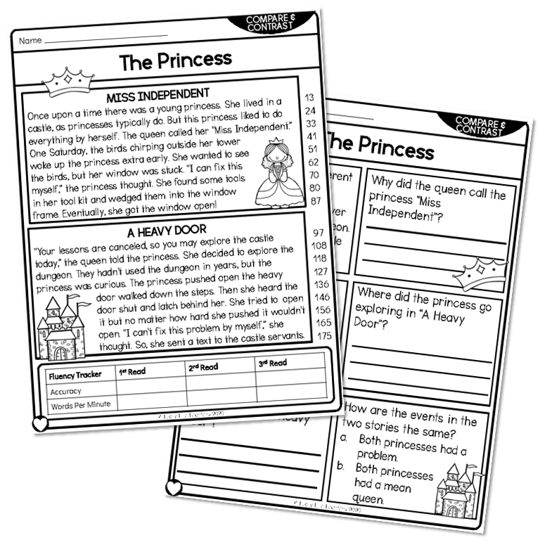 2nd Grade Fiction Compare and Contrast Reading Passage - The Princess ...