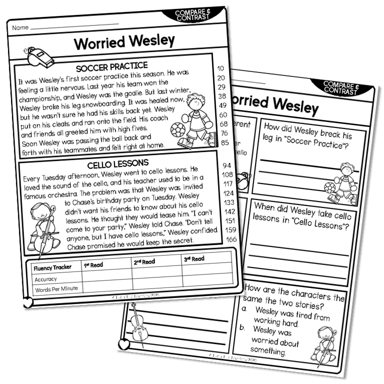 2nd Grade Fiction Compare and Contrast Reading Passage - Worried Wesley ...