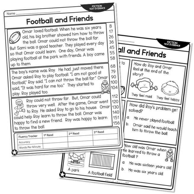 2nd Grade Fiction Text Evidence and 5 W's Reading Passage - Football ...