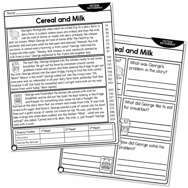 2nd Grade Fiction Text Evidence and 5 W's Reading Passage - Cereal and ...