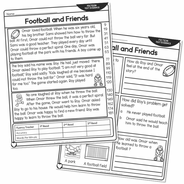 2nd Grade Fiction Text Evidence and 5 W's Reading Passage - Football ...