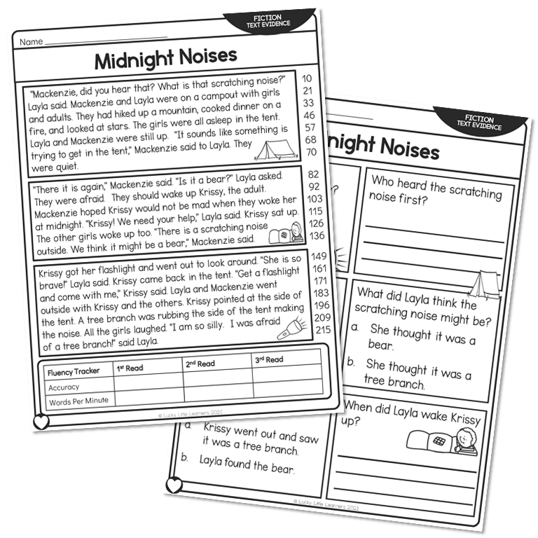 2nd Grade Fiction Text Evidence and 5 W's Reading Passage - Midnight ...