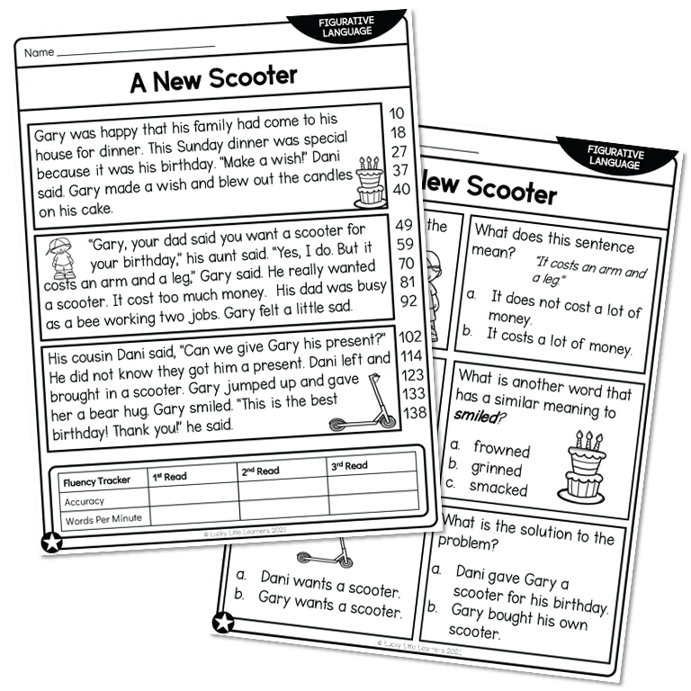 2nd Grade Figurative Language Reading Passage - A New Scooter - Below ...