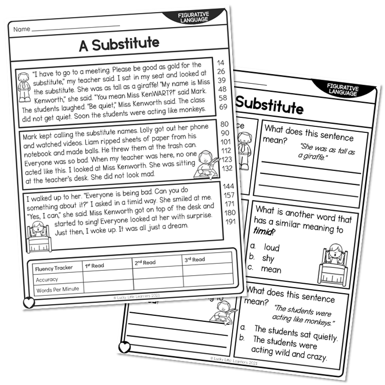 2nd Grade Figurative Language Reading Passage - A Substitute - At ...