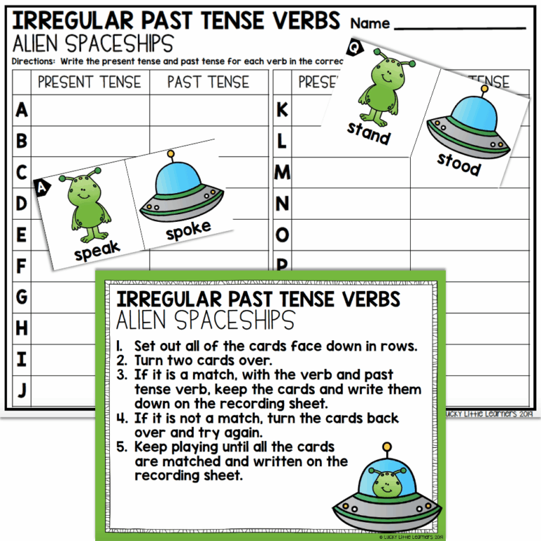2nd Grade Grammar Center - Irregular Past Tense Verbs - Lucky Little ...