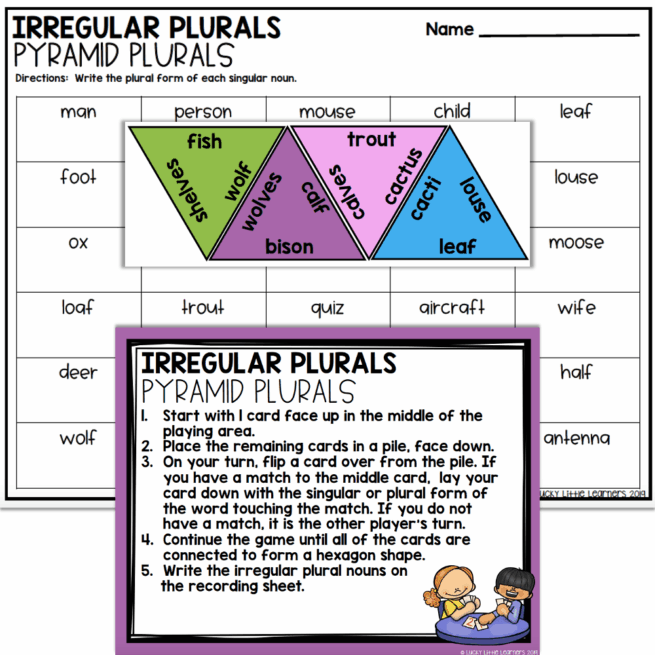 2nd Grade Grammar Center - Irregular Plurals - Lucky Little Learners