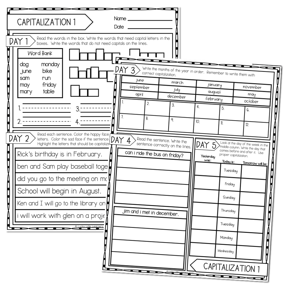 2nd Grade Grammar Worksheets - Capitalization 1 - Lucky Little Learners