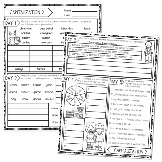 2nd Grade Grammar Worksheets - Capitalization 2 - Lucky Little Learners