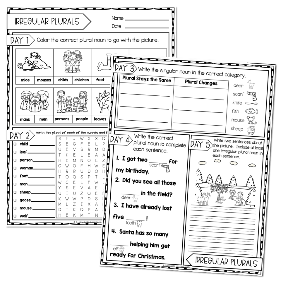 2nd Grade Grammar Worksheets - Irregular Plurals - Lucky Little Learners
