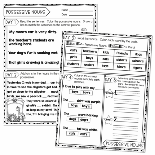 2nd Grade Grammar Worksheets - Possessive Nouns - Lucky Little Learners
