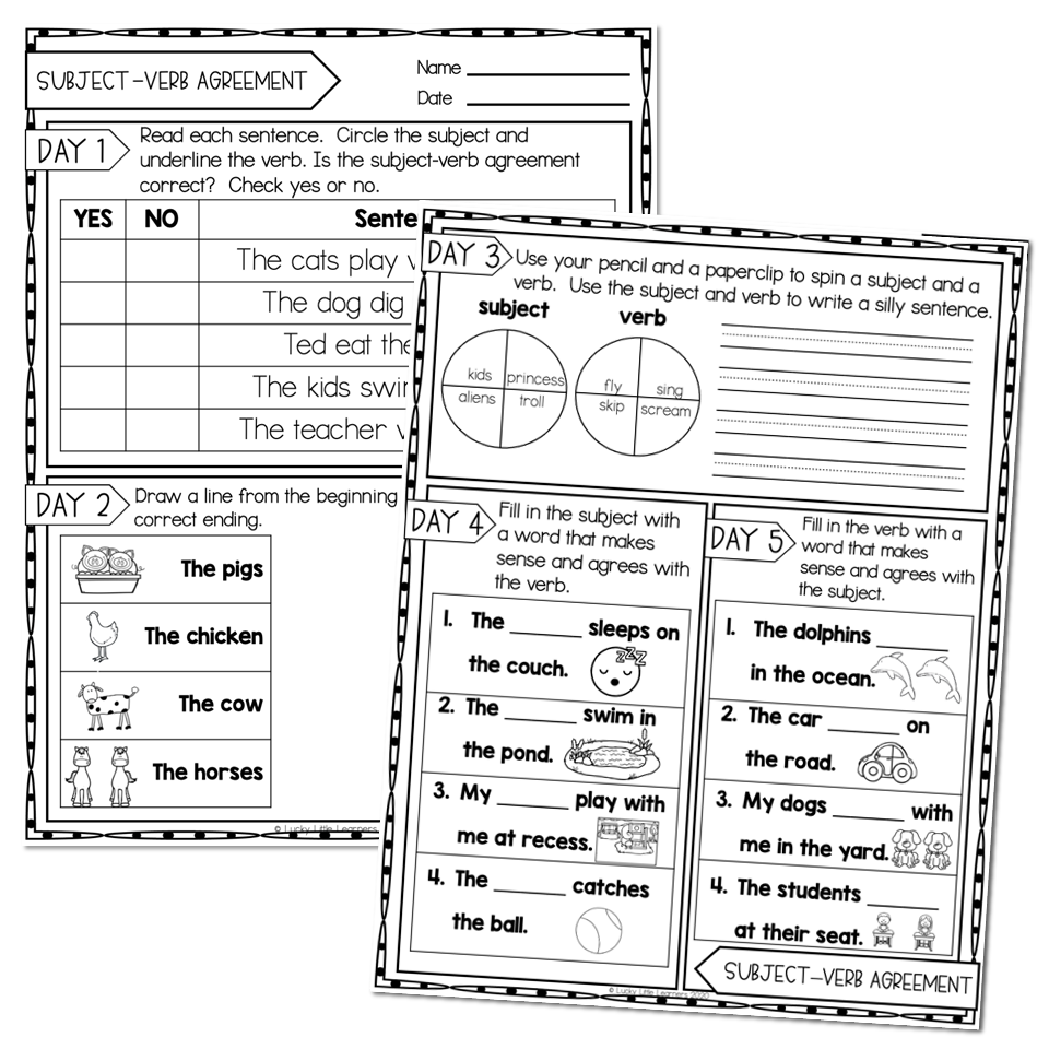 2nd Grade Subject Verb Agreement Worksheets